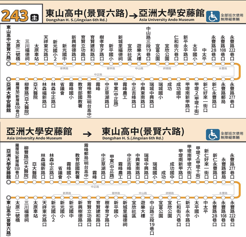 Taichung Bus 台中客運-243路線查詢
